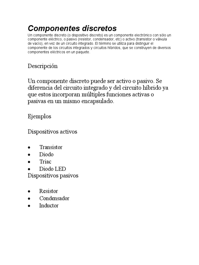 Componentes Discretos y su Función | PDF | Inductor | Diodo
