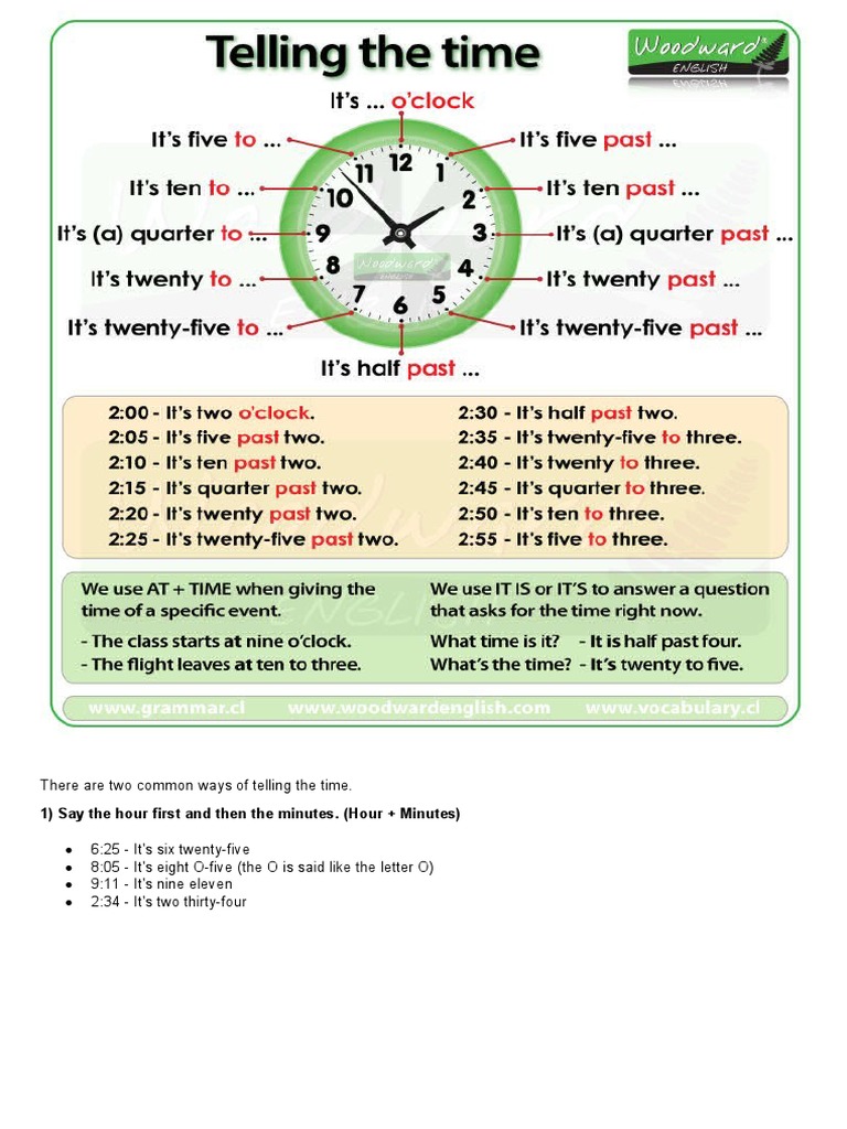 There Are Two Common Ways of Telling The Time.: 1) Say The Hour First ...