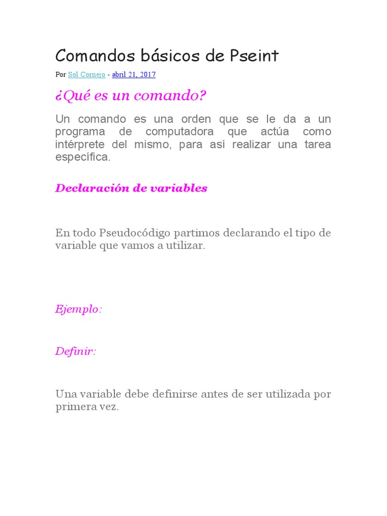 Comandos Básicos de Pseint | PDF | Variable (informática) | Secuencia