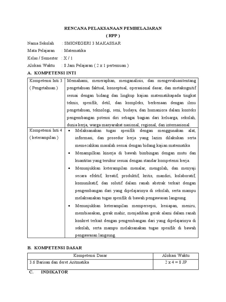 Rencana Pelaksanaan Pembelajaran (RPP) | PDF