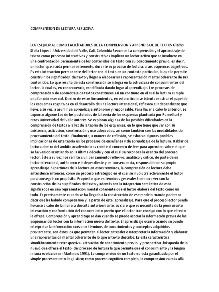 Esquemas en la Comprensión Reflexiva | PDF | Comprensión | Aprendizaje