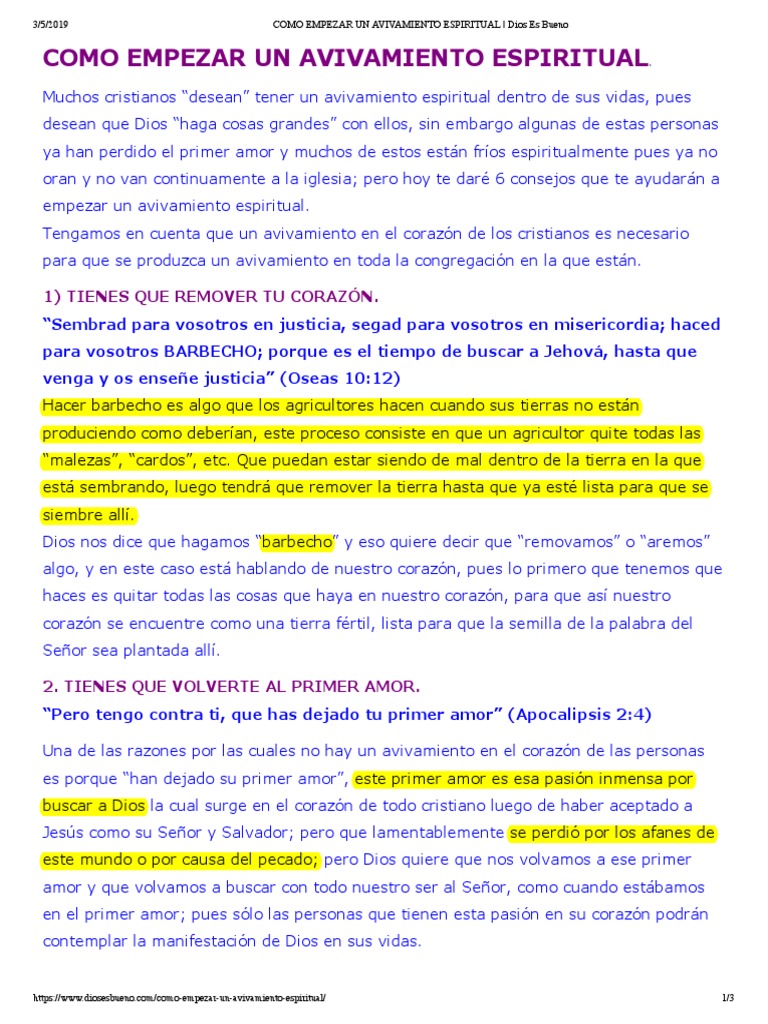 COMO EMPEZAR UN AVIVAMIENTO ESPIRITUAL Dios Es Bueno | PDF ...