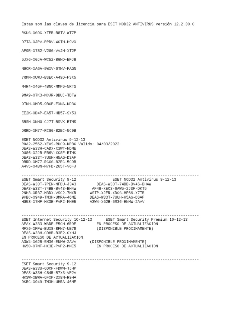 ESET Nod32 Claves, Licencias y Seriales Actualizada 2020-2022 | PDF | Crime Prevention | System ...