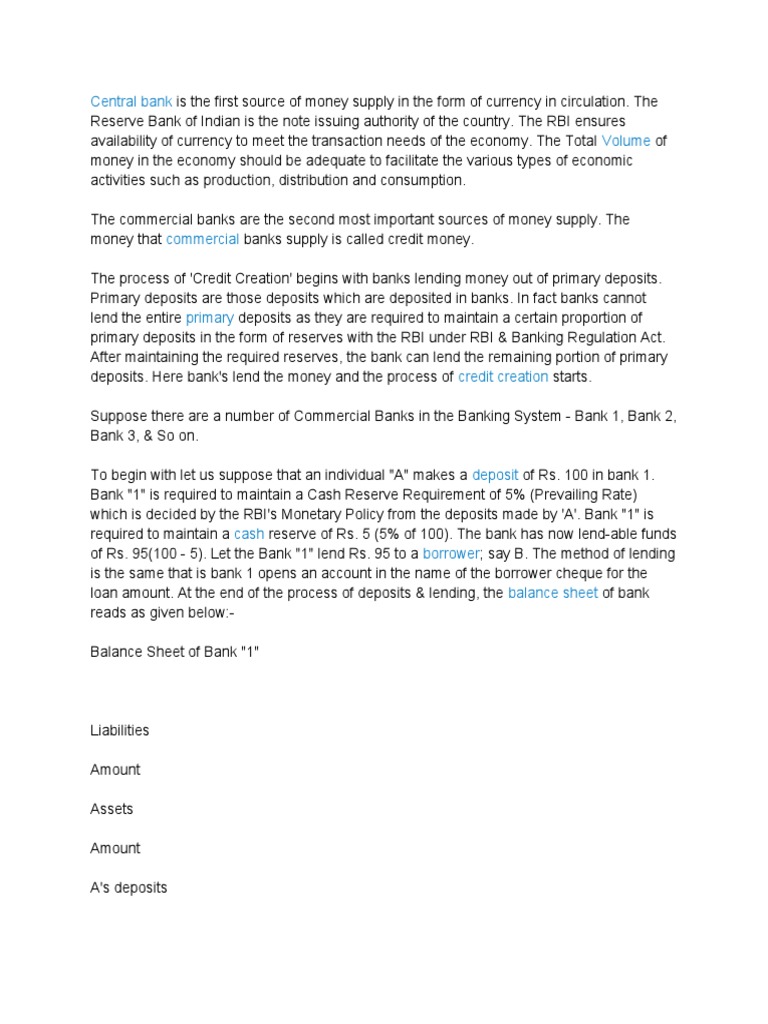 Credit Creation Process | PDF | Banks | Deposit Account