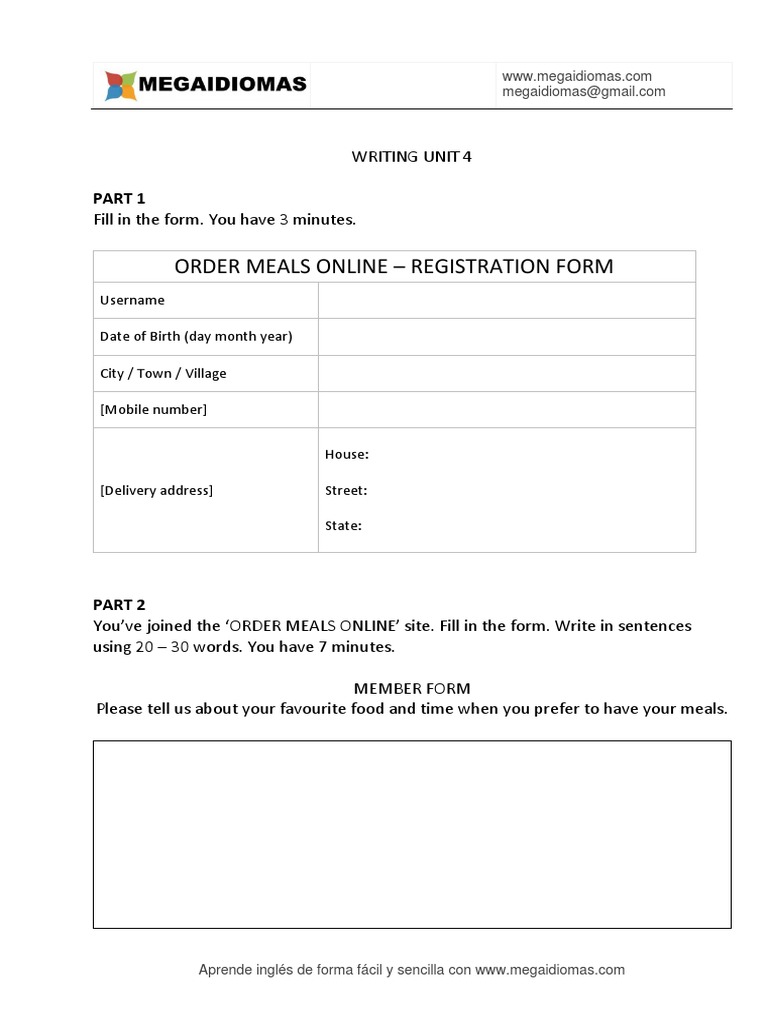 Order Meals Online - Registration Form: Username Date of Birth (Day ...