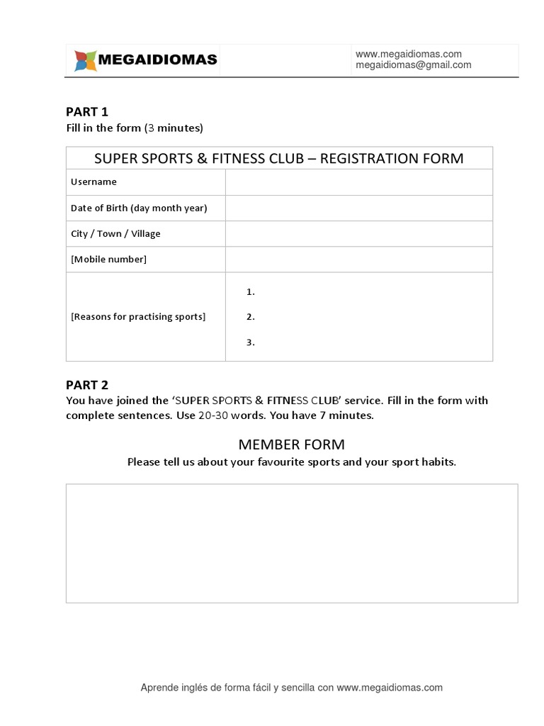 Super Sports & Fitness Club - Registration Form: Fill in The Form (3 ...