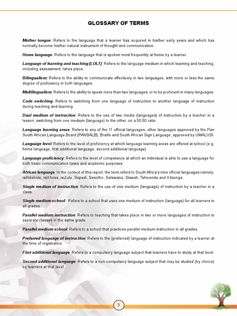 Glossary of Terms: The Status of The Language of Learning and Teaching ...