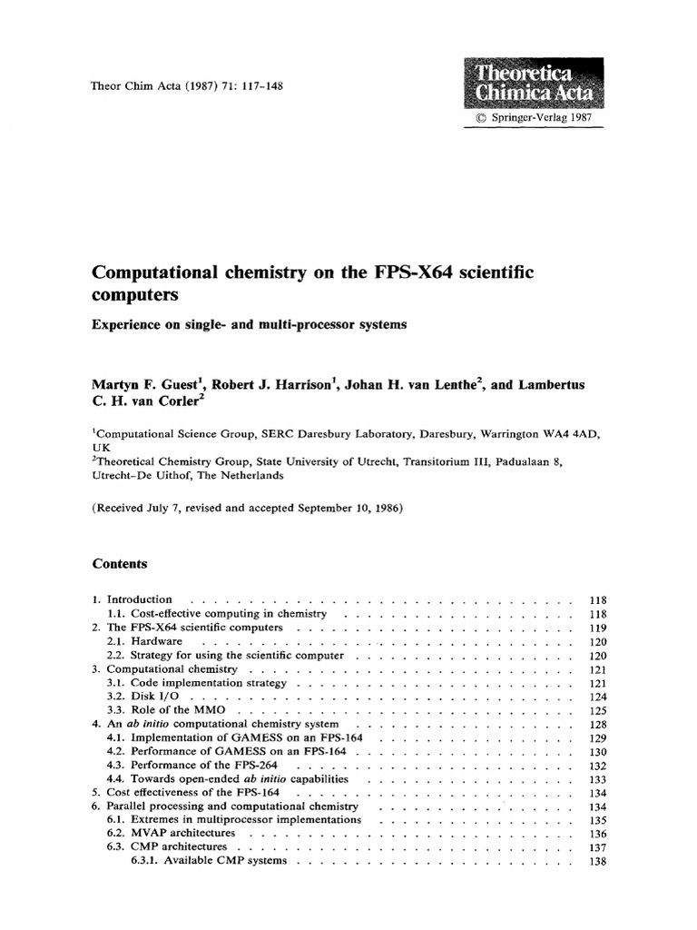 Computational Chemistry On The FPS-X64 Scientific Computers | PDF ...