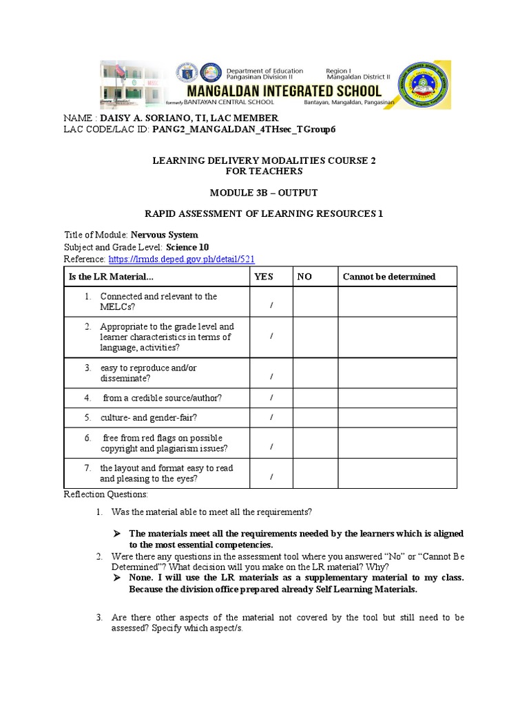 Daisy - Soriano - LR Rapid Assessment | PDF | Learning | Communication