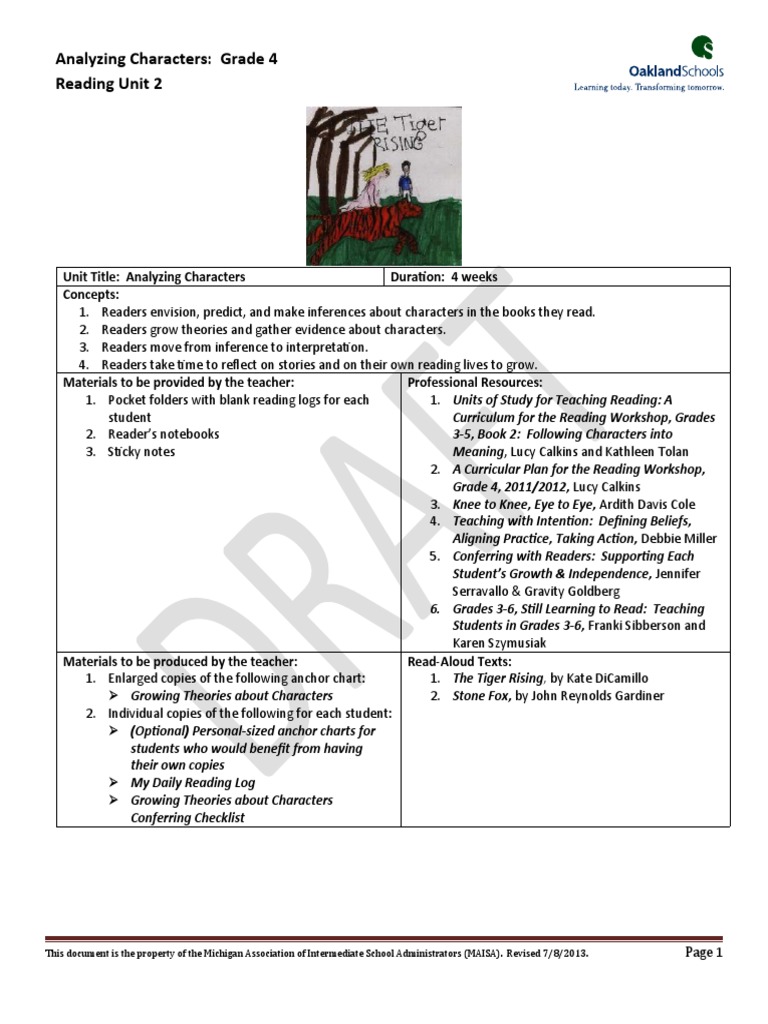 Grade 4 Character Analysis Unit | PDF | Empathy | Curriculum