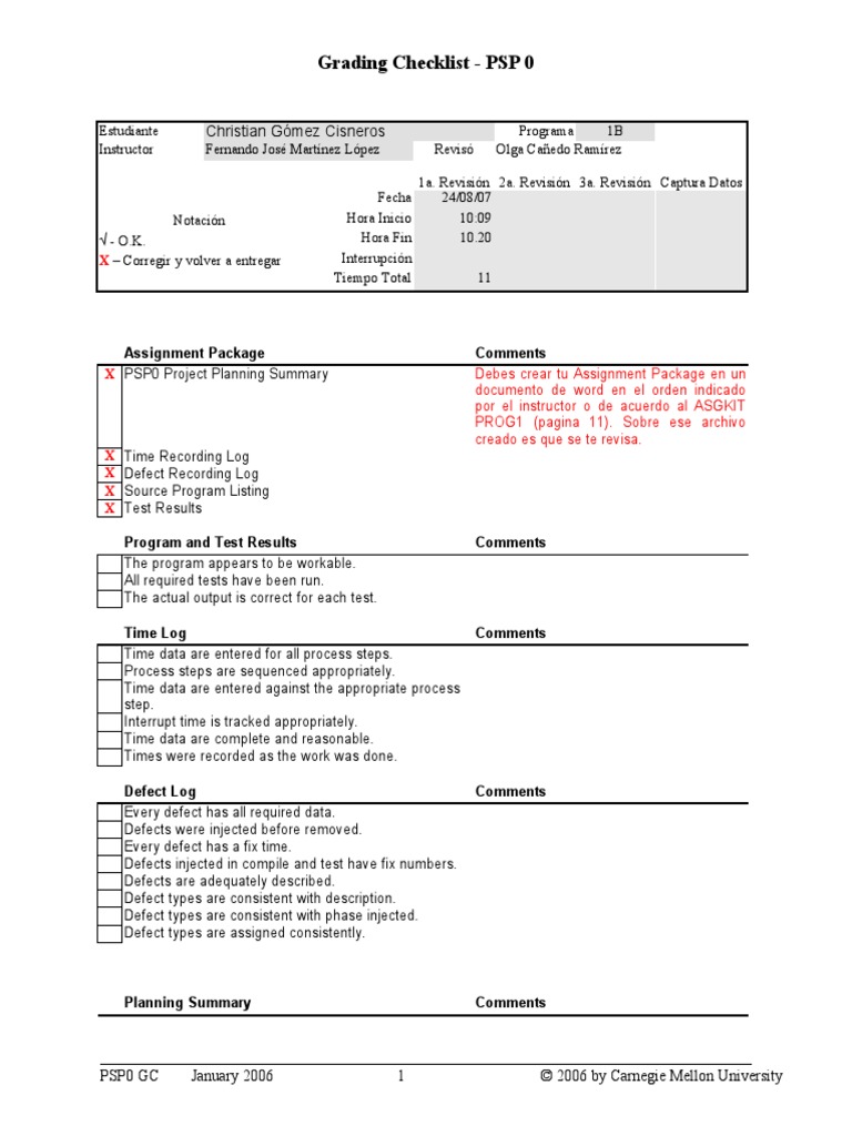Grading Checklist - PSP 0: Christian Gómez Cisneros | PDF | Computing ...