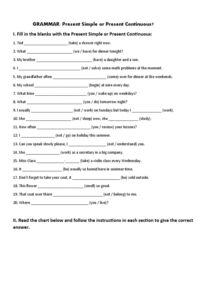 GRAMMAR: Present Simple or Present Continuous? I. Fill in The Blanks ...