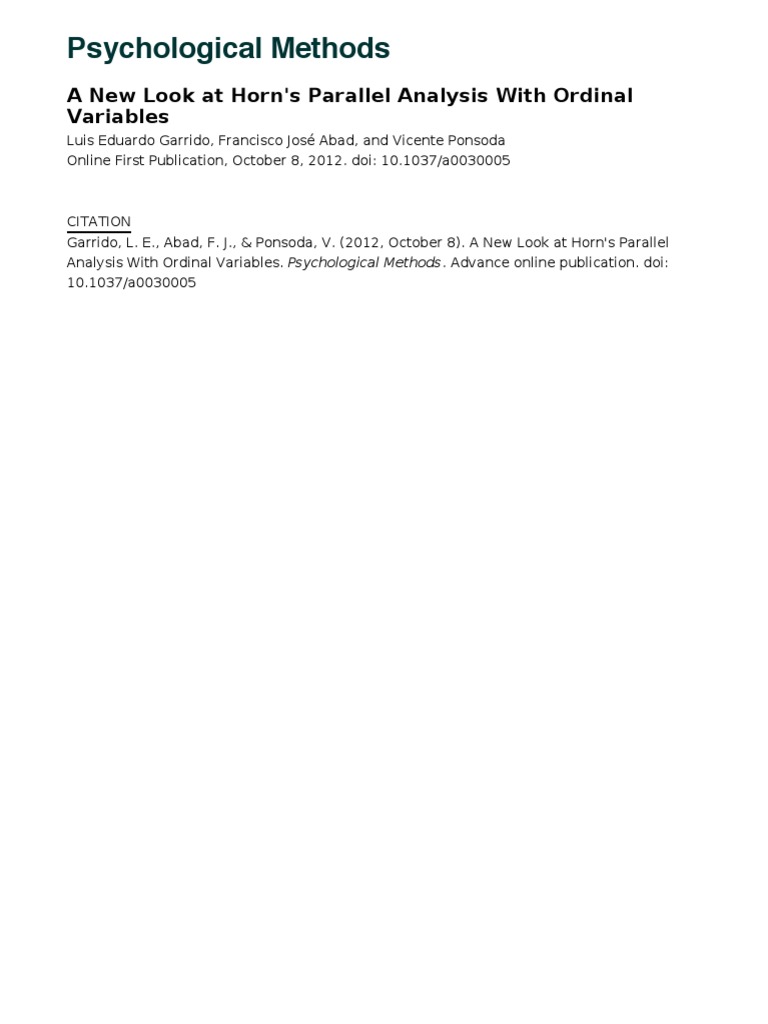 2012 A New Look at Horn's Parallel Analysis With Ordinal Variables | PDF | Factor Analysis ...