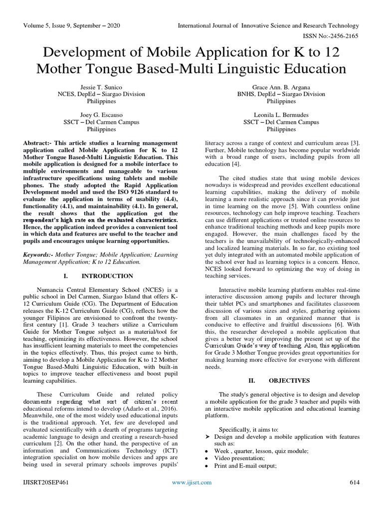 Development of Mobile Application For K To 12 Mother Tongue Based-Multi Linguistic Education ...