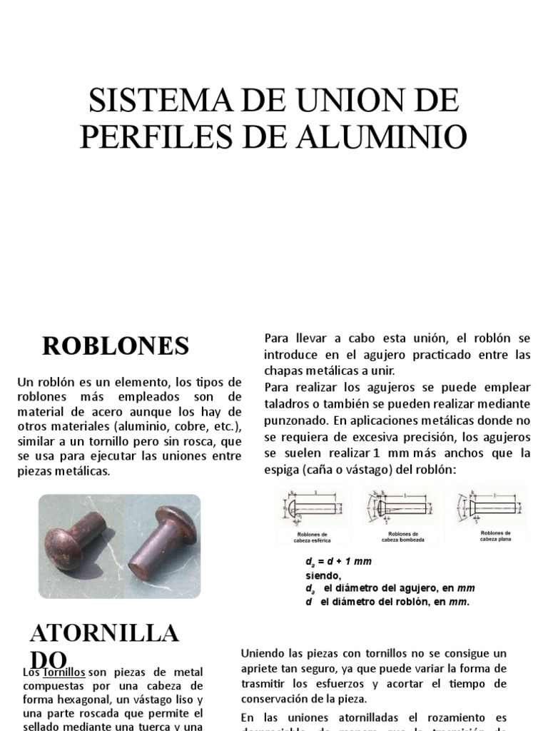 Sistema de Union de Perfiles de Aluminio | PDF | Tornillo | Procesos ...
