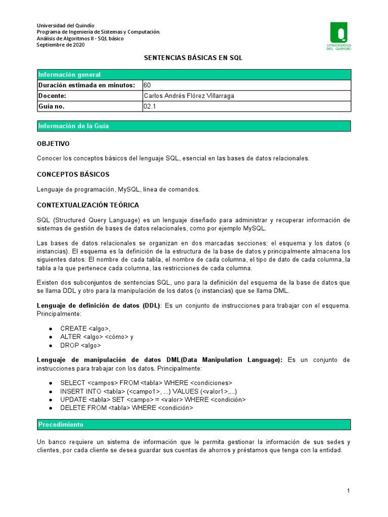 Guia 3. Sentencias Basicas en SQL | PDF | SQL | Gestión de datos