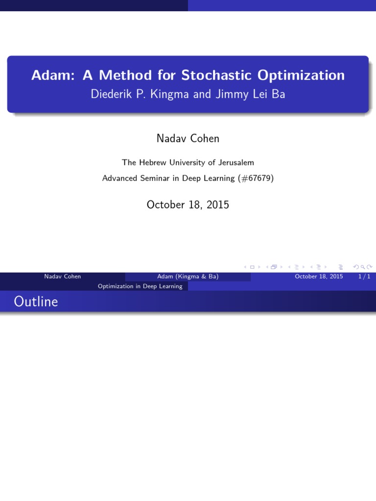 Adam: A Method For Stochastic Optimization: Diederik P. Kingma and Jimmy Lei Ba | PDF ...