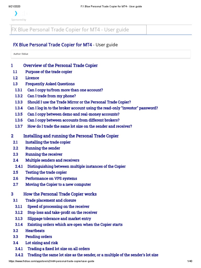 FX Blue Personal Trade Copier For MT4 - User Guide PDF | PDF | Order ...