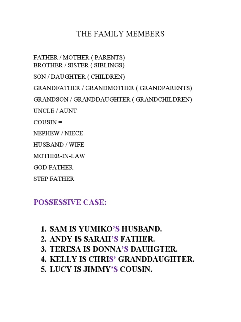 The Family Members: Possessive Case: 'S 'S 'S S' 'S | PDF