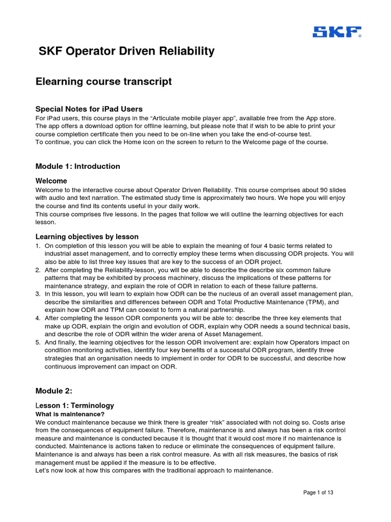 Operator Driven Reliability Transcript PDF | Download Free PDF | Reliability Engineering | Risk
