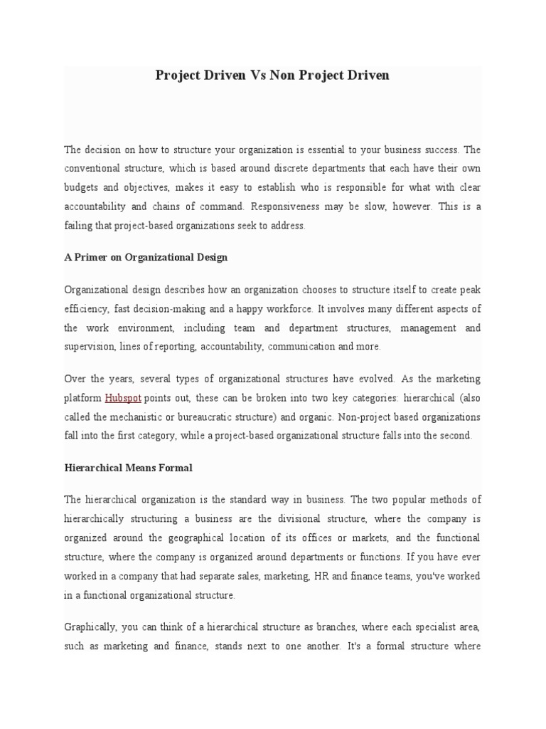 Project Driven Vs Non Project Driven | PDF | Organizational Structure ...
