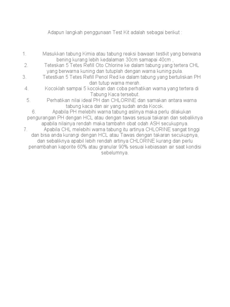 Cara Penggunaan Chlor Test Kit | PDF