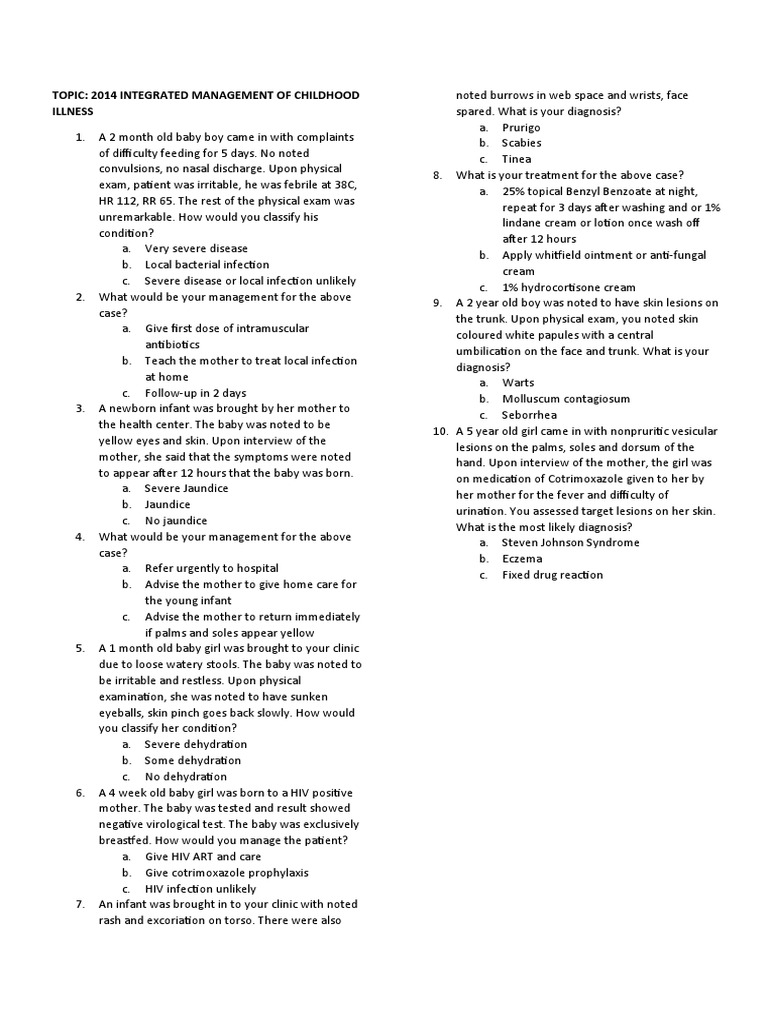 Quiz IMCI | PDF | Topical Medication | Infection