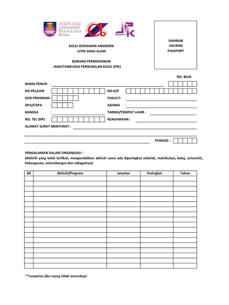 Borang Temuduga JPK | PDF