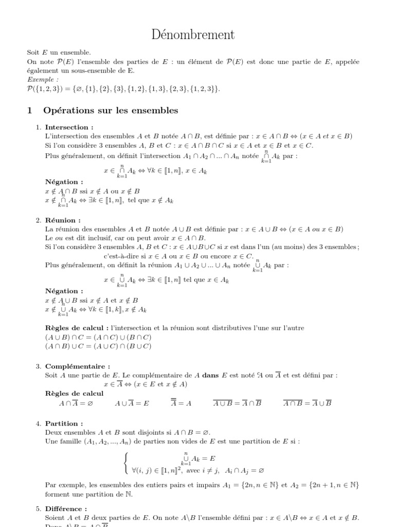 Denombrement | PDF | Inclusion (mathématiques) | Permutation