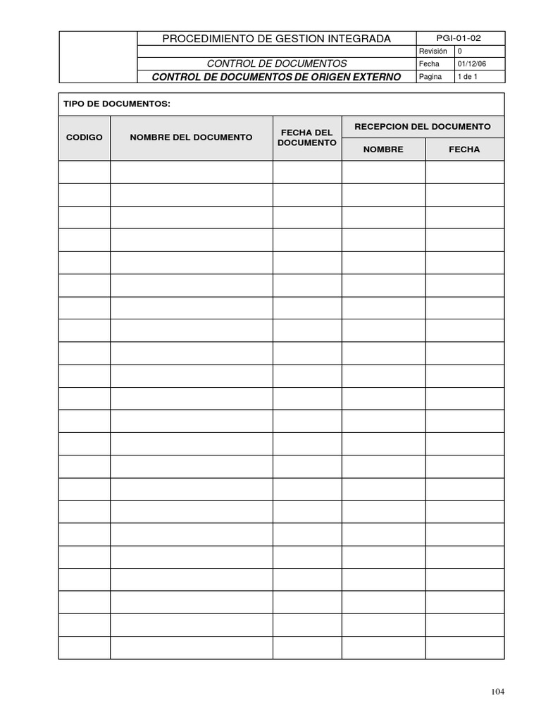 PGI-01-01 Matriz de Control de Documentos PDF | PDF