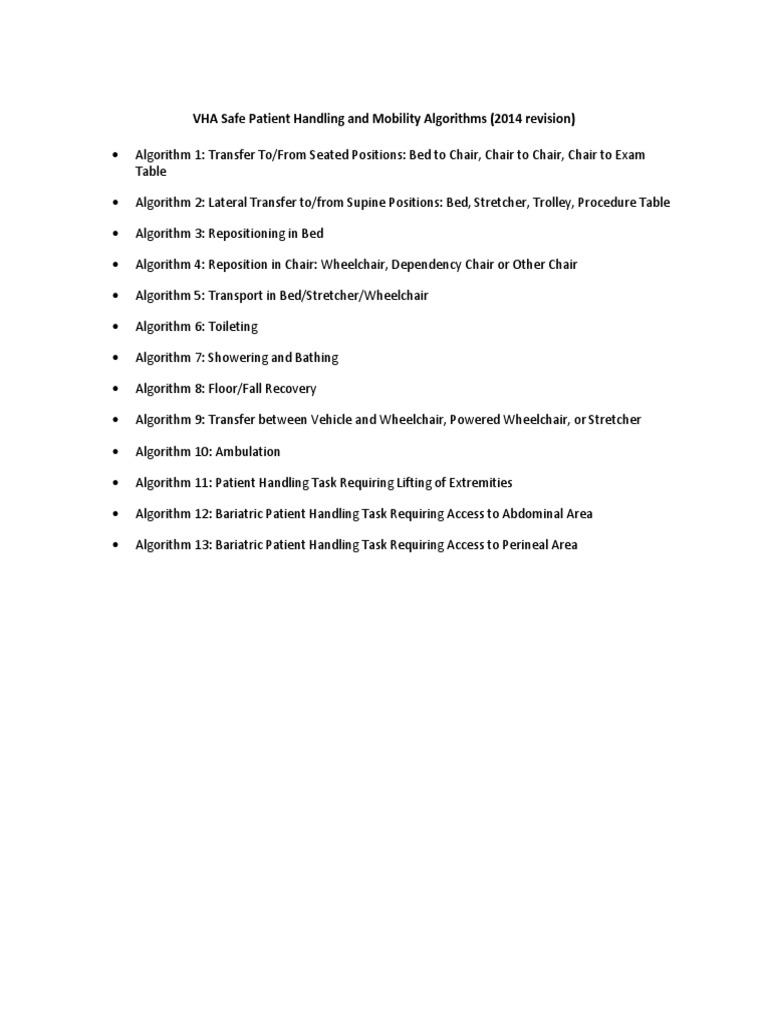 VHA Safe Patient Handling and Mobility Algorithms (2014 Revision) | PDF ...