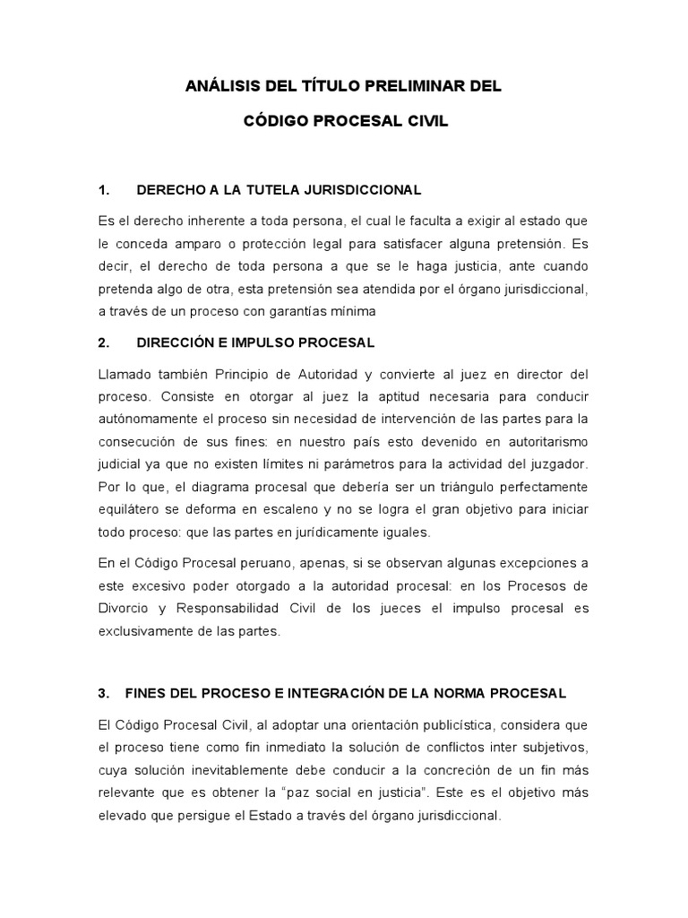 Analisis Del Titulo Preliminar Del Codigo Procesal Civil | PDF | Ley procesal | Jurisdicción