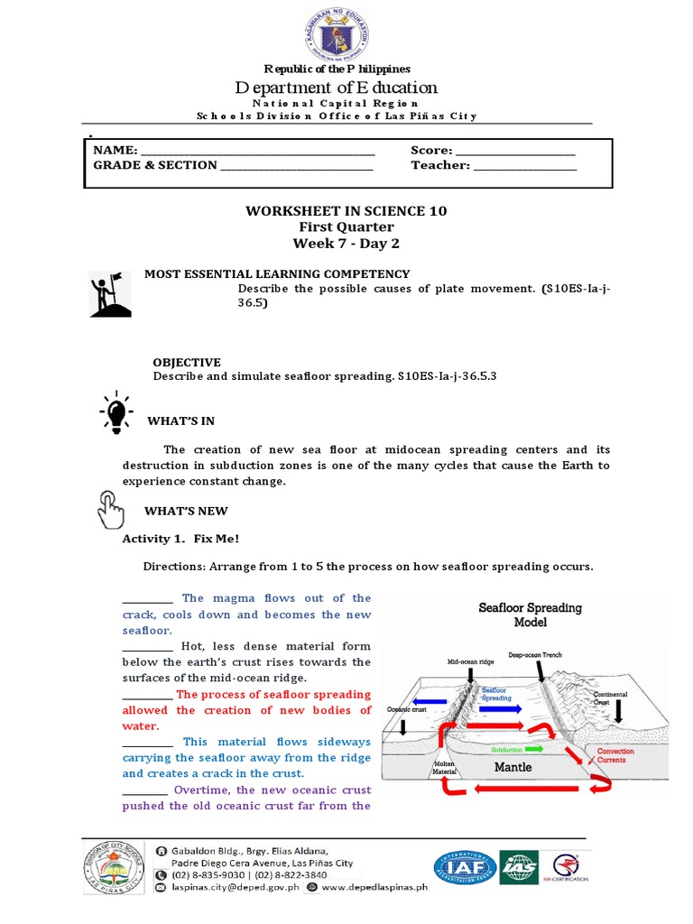 Q1 Module 7 Week 7 Day 2 1 Pdf Seabed Tectonics 