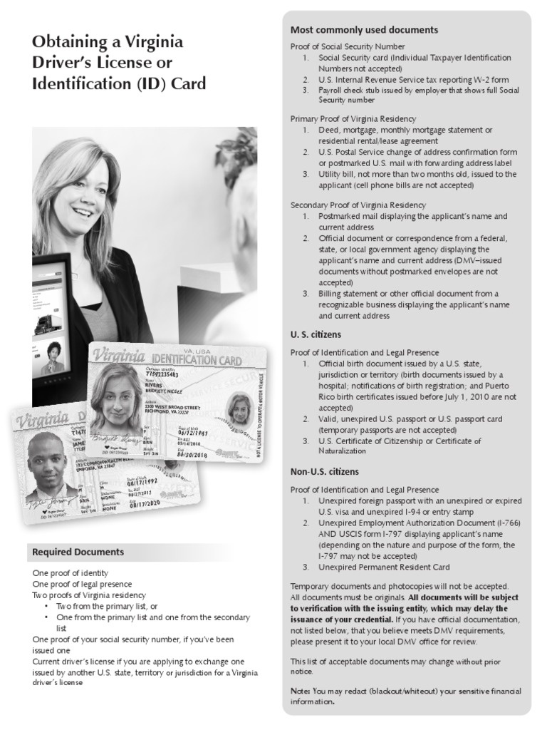 Obtaining A Virginia Driver's License or Identification (ID) Card | PDF ...