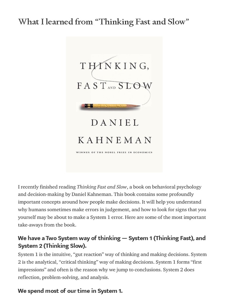 What I Learned From "Thinking Fast and Slow" - Leadership - Medium ...