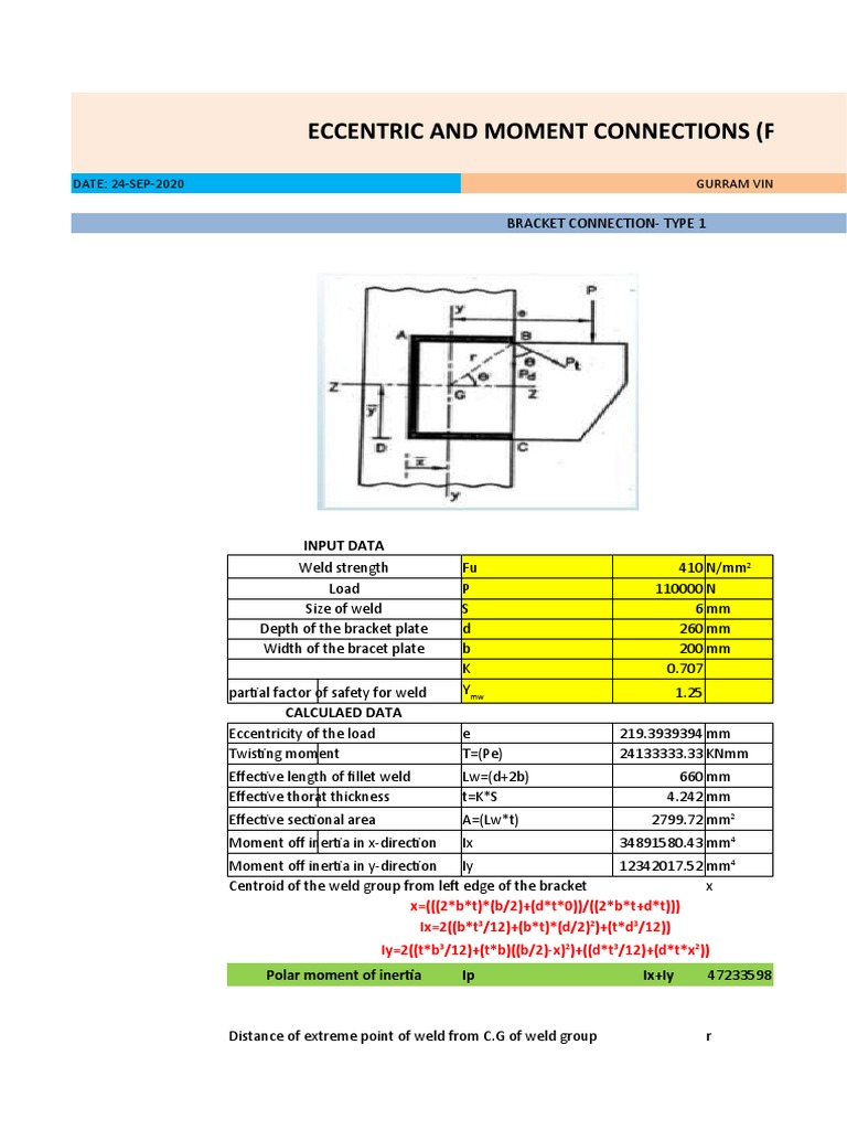 Eccentric and Moment Connections (Fillet Weld) : DATE: 24-SEP-2020 ...