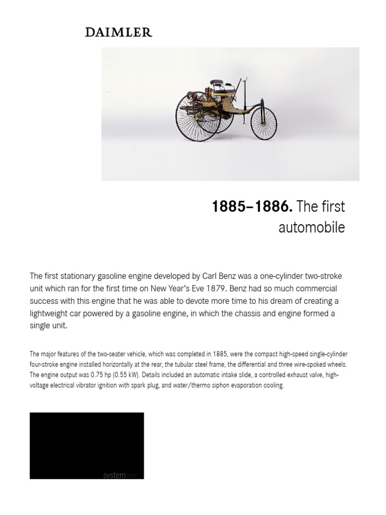 Benz Patent Motor Car - The First Automobile (1885-1886) - Daimler ...
