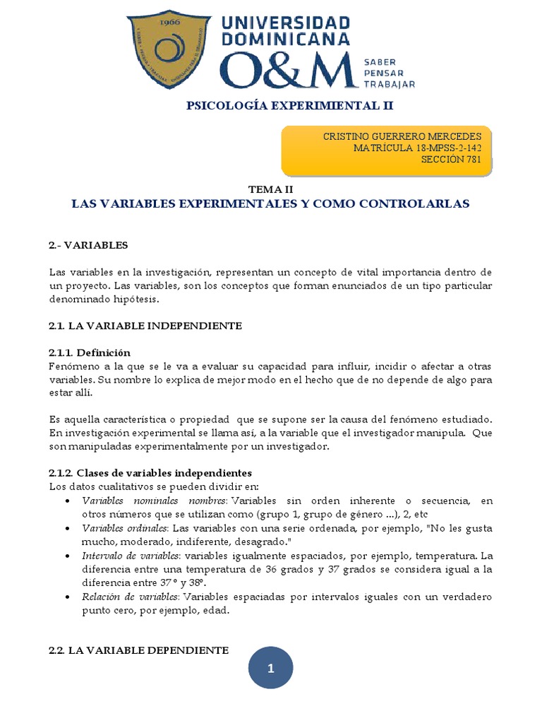 Las Variables Experimentales y Como Controlarlas | PDF | Validez ...
