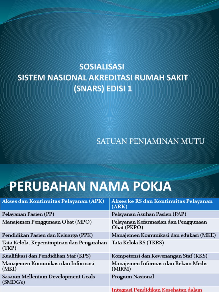 SOSIALISASI AKREDITASI SNARS EDISI 1final | PDF
