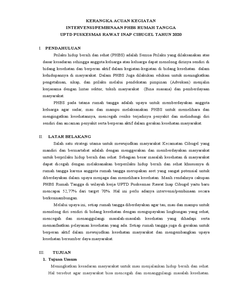 Kak Intervensi PHBS RT 2020 OK | PDF