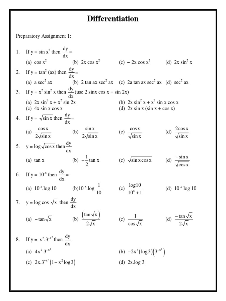 Calculus Differentiation Practice Quiz | PDF