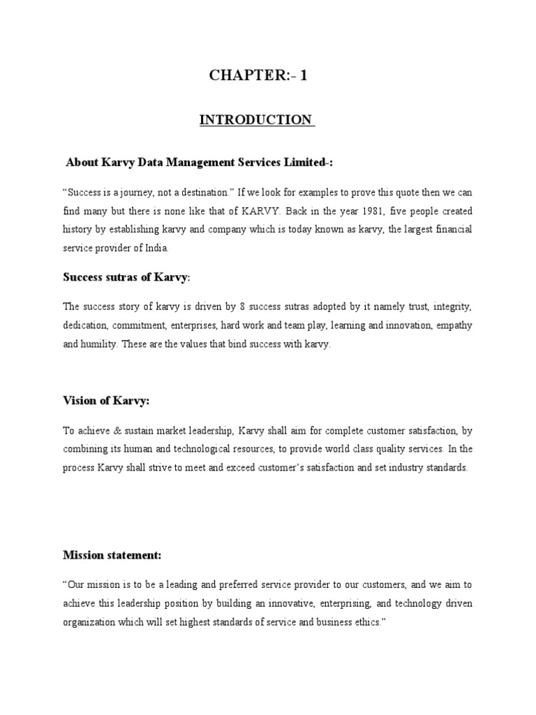 Chapter:-1: About Karvy Data Management Services Limited | PDF