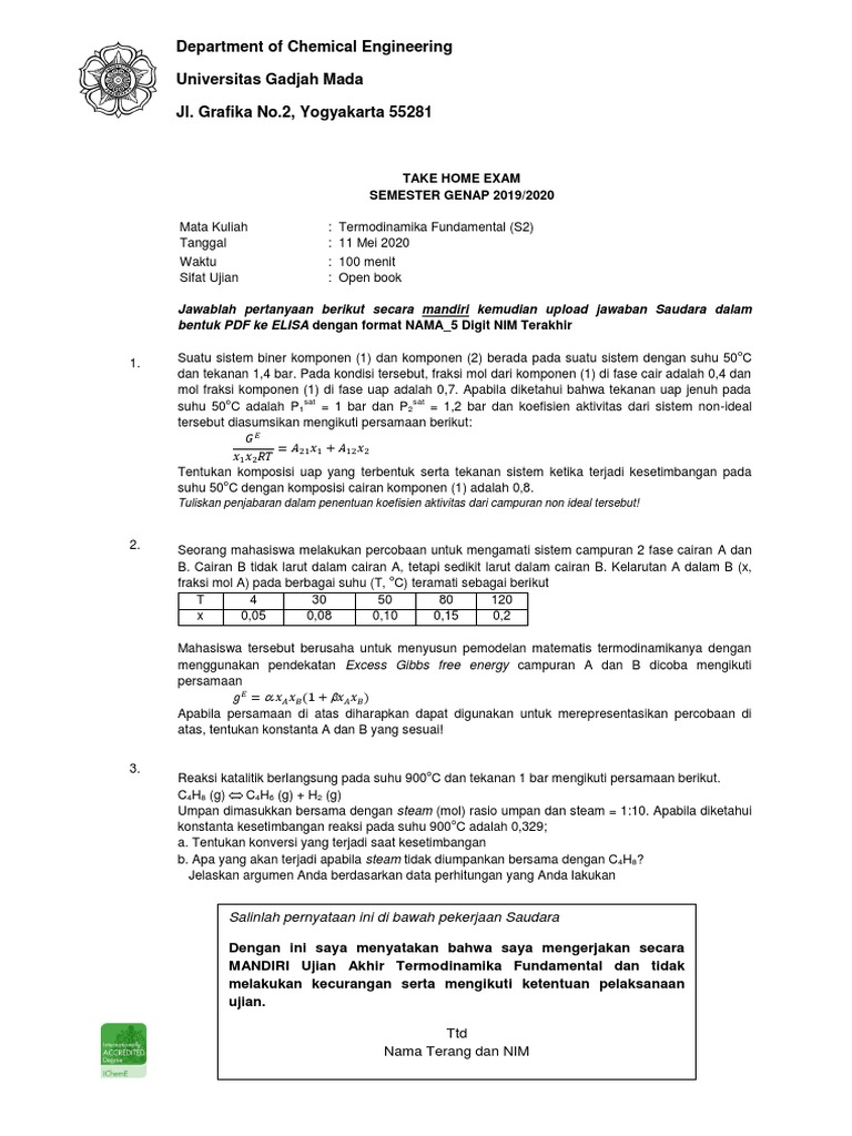 07052020-UAS-Termodinamika Fundamental | PDF