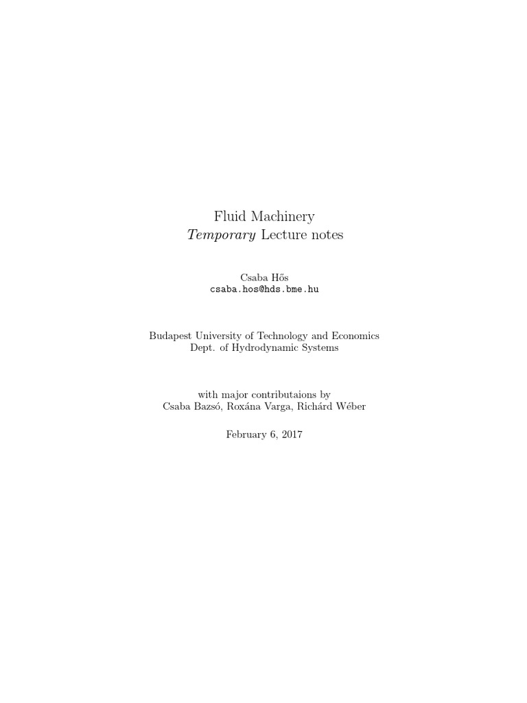 Fluid Machinery Lecture Notes | PDF | Turbomachinery | Fluid Dynamics