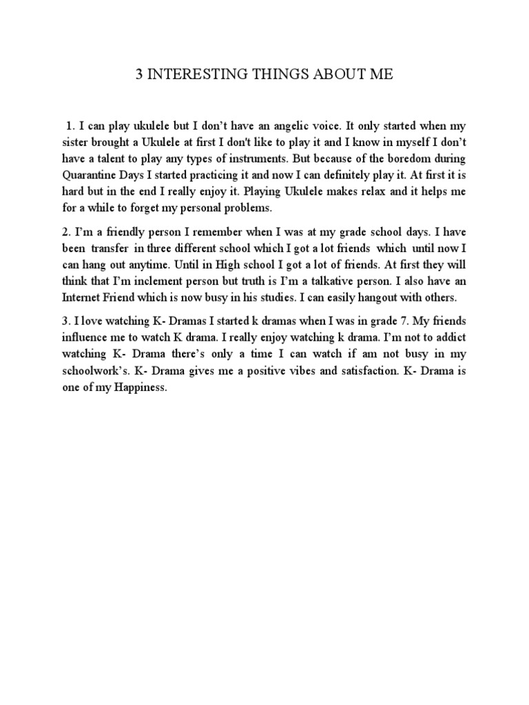 3 Interesting Things About Me | PDF