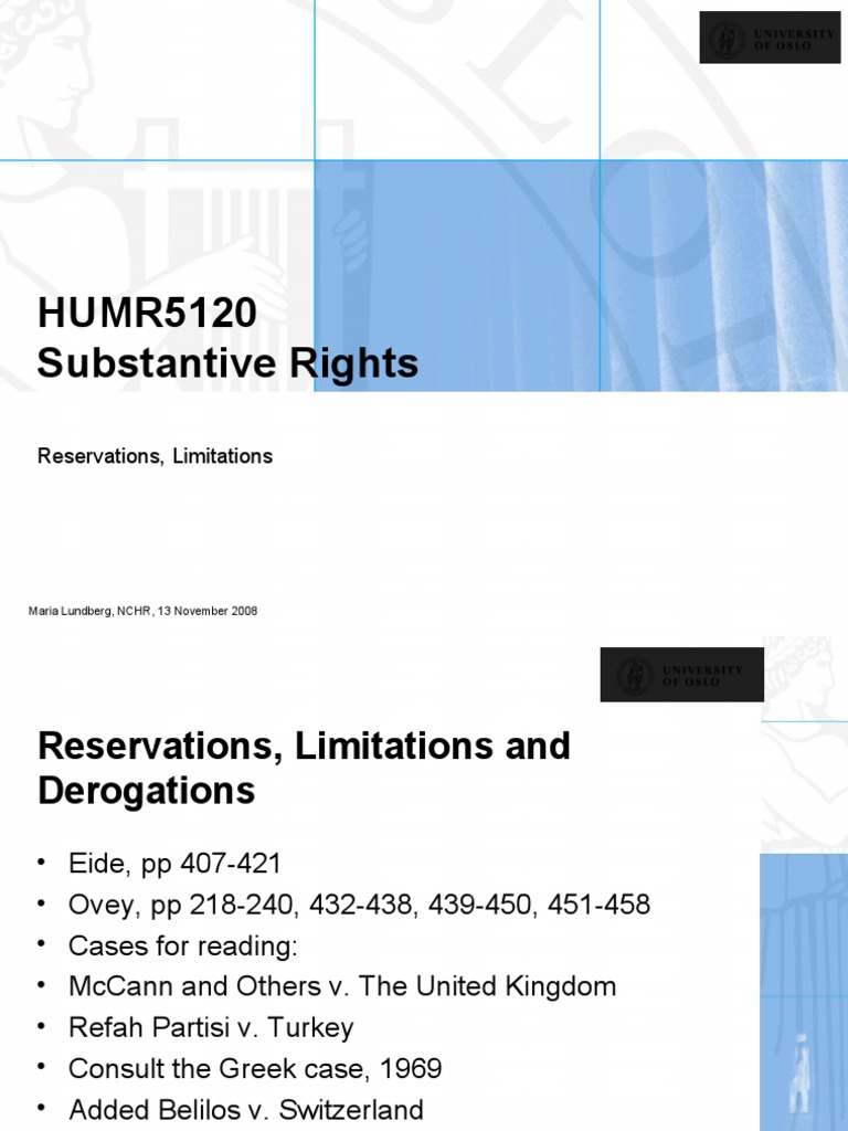 HUMR5120 Substantive Rights: Reservations, Limitations | PDF | European ...