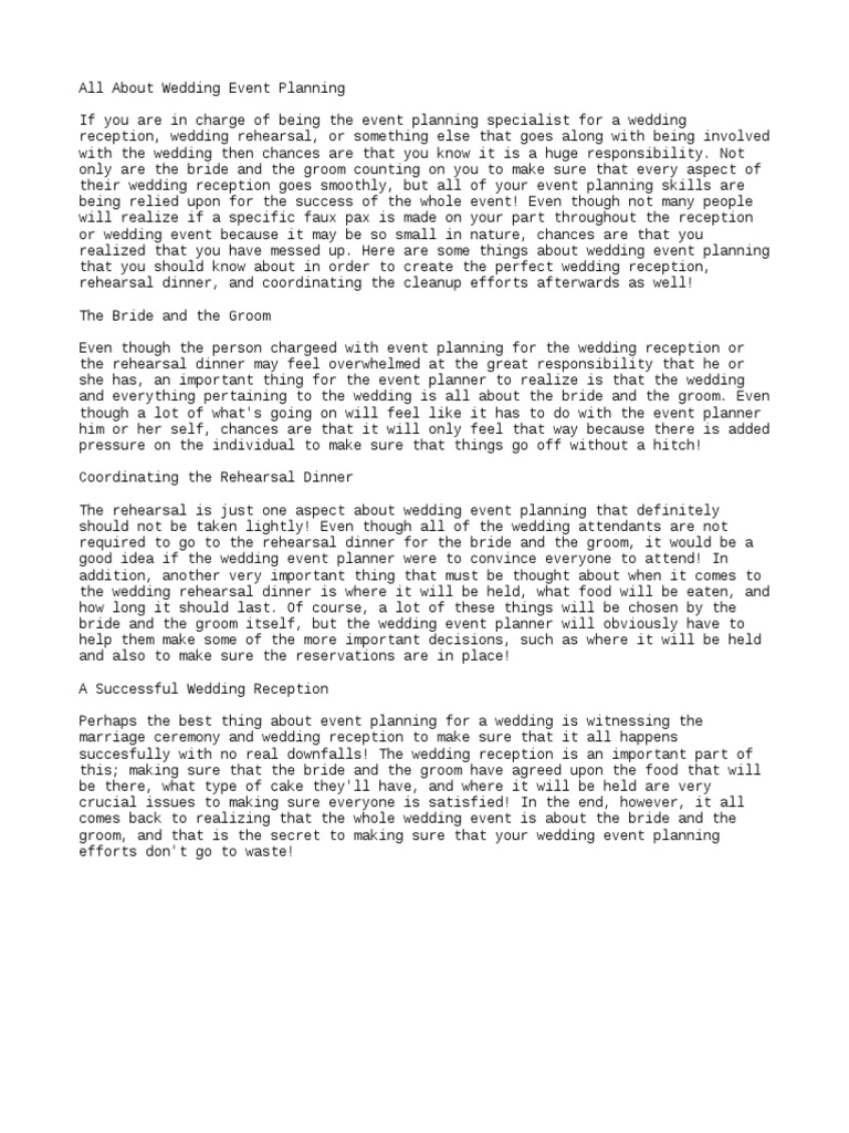 All About Wedding Event Planning | PDF | Wedding | Ceremonies