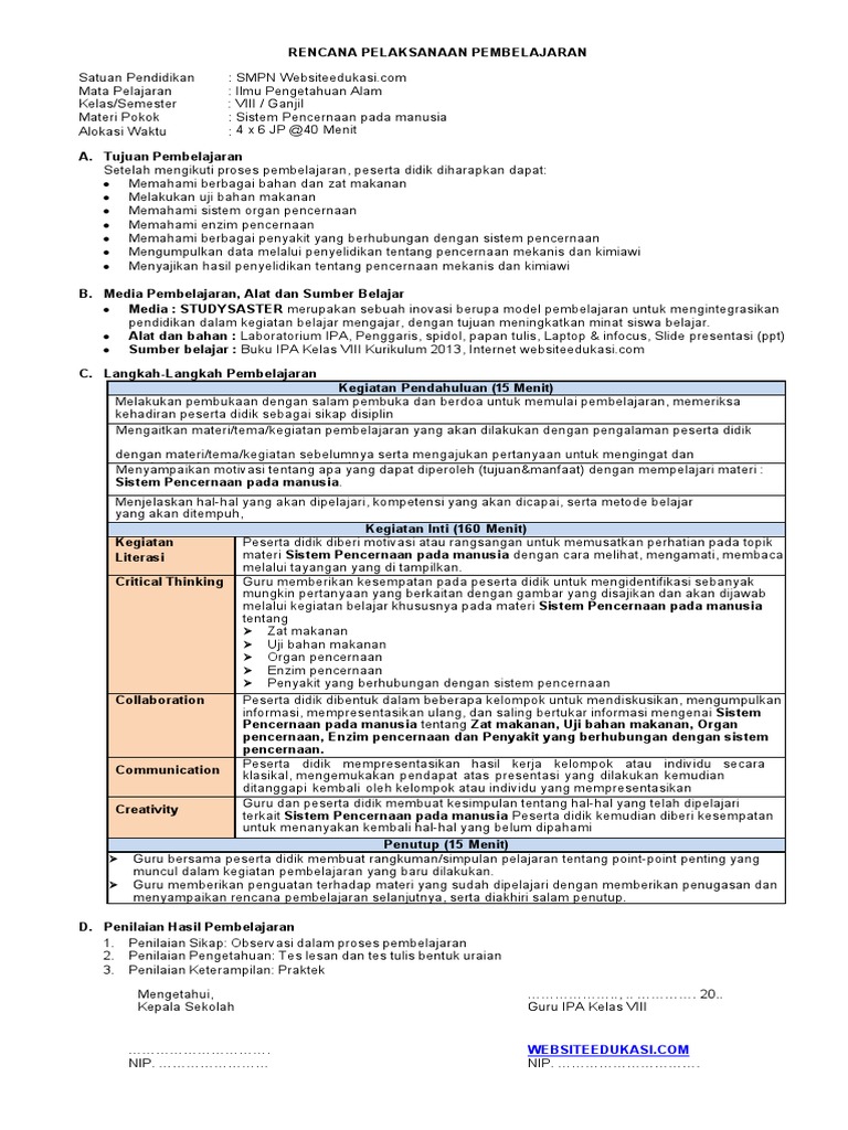 RPP 1 Lembar IPA Kelas 8 K13 | PDF