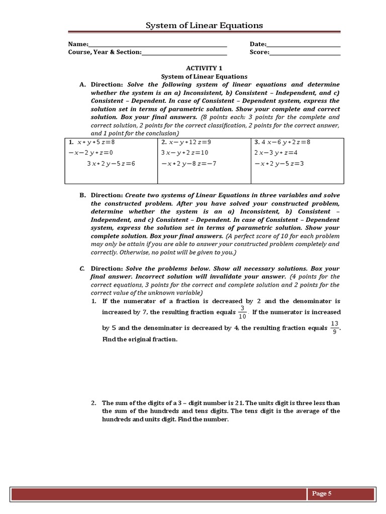 Unit 1 Activity 1 | PDF | Fraction (Mathematics) | System Of Linear ...