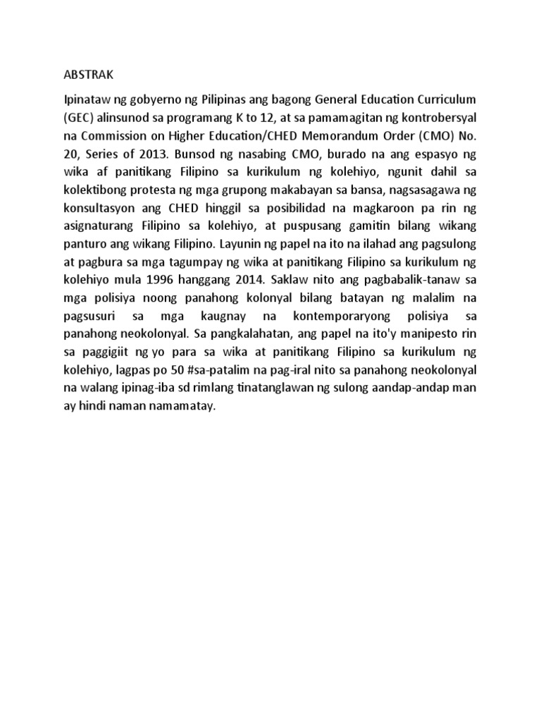 Halimbawa Ng Abstrak Gawain 1 Pagsusuri Sa Nilalaman Ng Abstrak